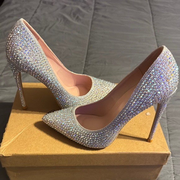 Shoes | Glamorous Silver Stiletto Heels With Rhinestones | Poshmark